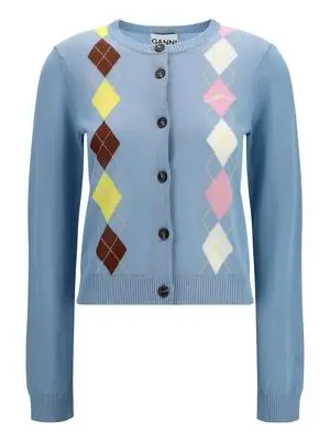 GANNI Diamond-pattern Cardigan - Blue