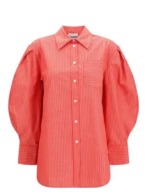 GANNI Ganni Striped Cotton Shirt Red