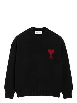 AMI Paris Felted Merino Wool Intarsia Jumper - Black