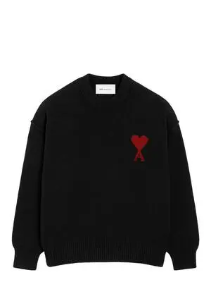 AMI Paris Felted Merino Wool Jumper - Black