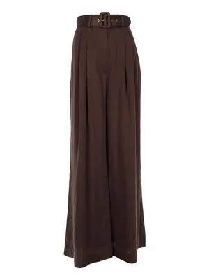 Zimmermann Silk Belted Trousers - Brown