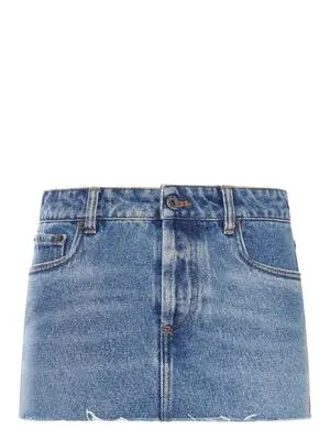 Miu Miu Denim Mini Skirt With Frayed Hem - Multicolor