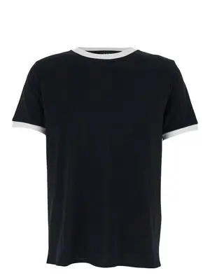 A.p.c. Black Crew Neck T-shirt With Contrasting Details On The Neck And Sleeves In Cotton And Linen Blend - Multicolor