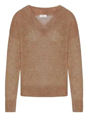 Brunello Cucinelli Half Rib Cotton Sequined Sweater - Brown