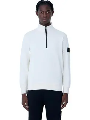 Stone Island Logo Patch Cotton Knit Zip-up Sweater - Multicolor