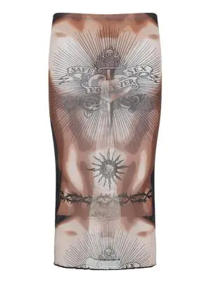 JEAN PAUL GAULTIER Safe Sex Tattoo Midi Skirt - Multicolor