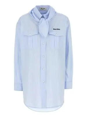 Miu Miu Cotton Shirt With Bandana Collar - Blue