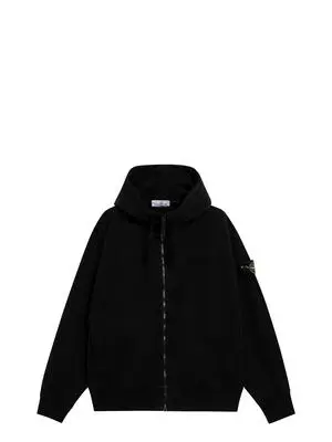Stone Island Organic Cotton Hooded Zip Sweatshirt - Black