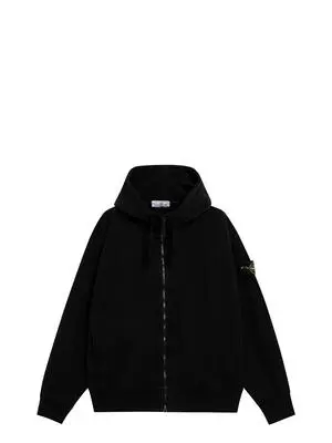Stone Island Organic Cotton Hooded Zip Sweatshirt - Black