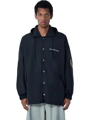 Balenciaga Logo Motif Windbreaker Jacket - Black