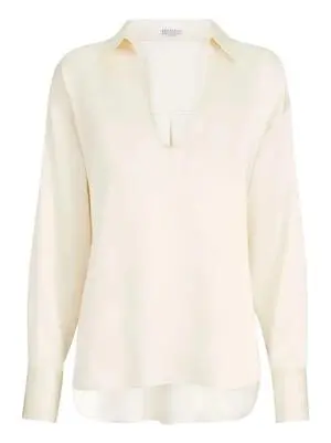 Brunello Cucinelli Silk Polo Blouse - Multicolor