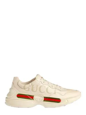 Gucci Rhyton Leather Sneakers With Logo - Cream