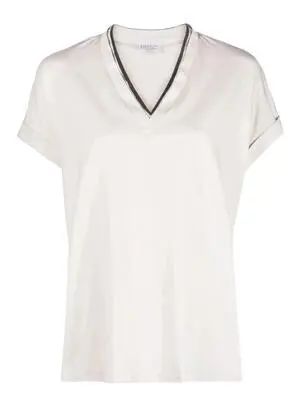 Brunello Cucinelli Cotton Jersey T-shirt With Precious V-neck - Multicolor