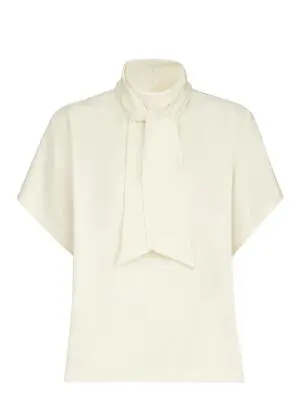 Brunello Cucinelli Silk Blouse With Bow Neck - Multicolor