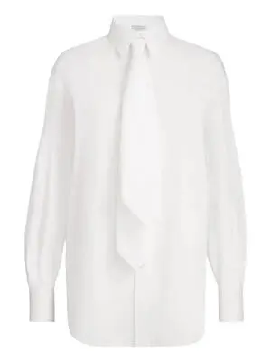 Brunello Cucinelli Stretch Cotton Poplin Tie Detailed Shirt - Multicolor