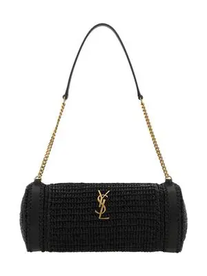 Saint Laurent Raffia And Leather Cassandre Shoulder Bag - Black