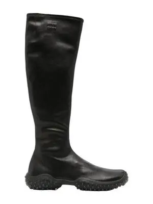 Miu Miu Logo Plaque Pebbled Texture Knee High Boots - Multicolor