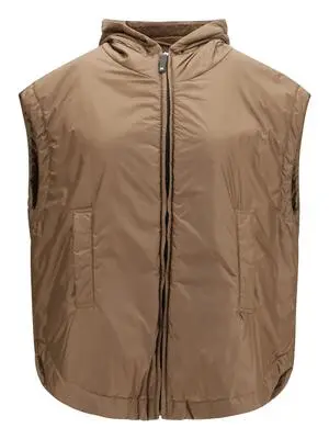Max Mara Hooded Padded Vest In Water Repellent Canvas - Brown