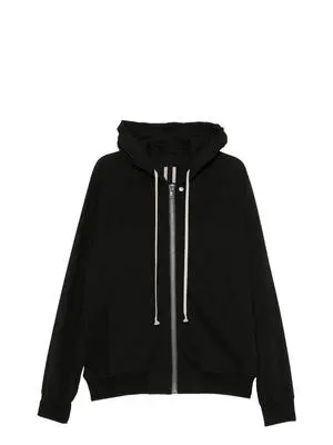 Rick Owens Organic Cotton Hooded Zip Up Sweatshirt - Black