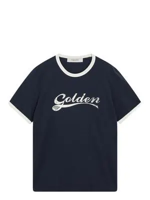 GOLDEN GOOSE Cotton T-shirt With Vintage Logo Print In /white - Blue