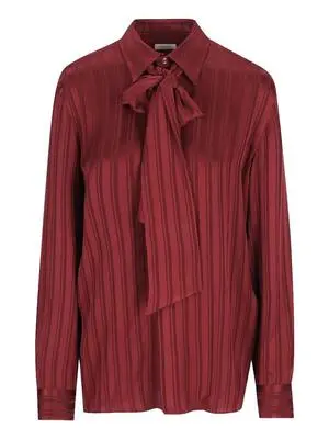 Saint Laurent Lavallière Collar Striped Shirt - Multicolor