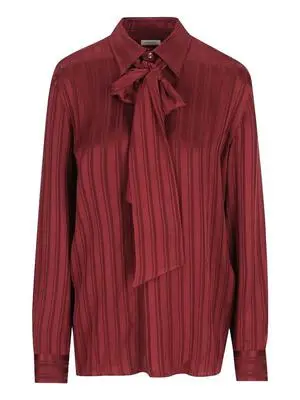 Saint Laurent Lavallière Collar Striped Shirt - Multicolor