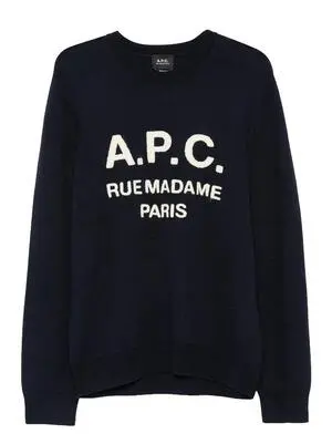 A.p.c. Virgin Wool Logo Embroidered Jumper - Blue