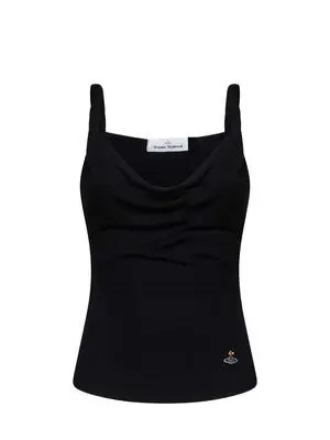 VIVIENNE WESTWOOD Black Ribbed Jersey Anna Draped Top - Multicolor