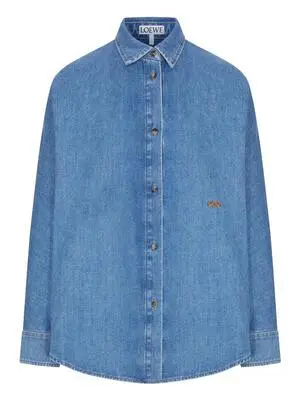 Loewe Lightweight Washed Cotton Denim Shirt With Batwing Sleeves - Multicolor