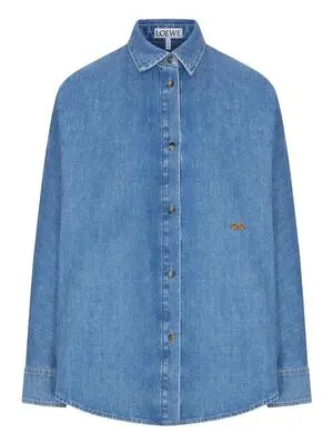 Loewe Lightweight Washed Cotton Denim Shirt With Batwing Sleeves - Multicolor