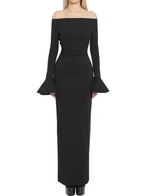 Solace London Long Sleeves Flared Cuffs Evening Dress - Black
