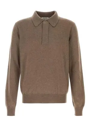 JIL SANDER Mud Wool Polo Shirt - Brown