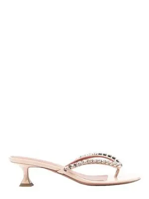 Amina Muaddi Crystal-embellished Patent Leather Kitten Heel Thong Sandals - Pink