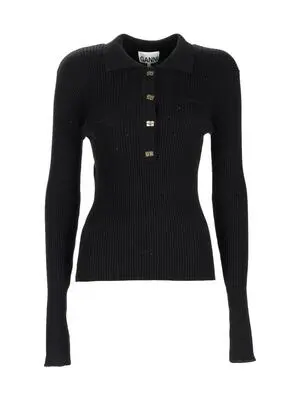 GANNI Wool Polo - Black