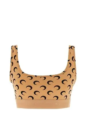 MARINE SERRE MARINE SERRE Moon Printed Jersey Cropped Top Cream