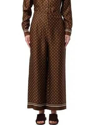 Max Mara Palazzo Trousers In Printed Silk - Brown