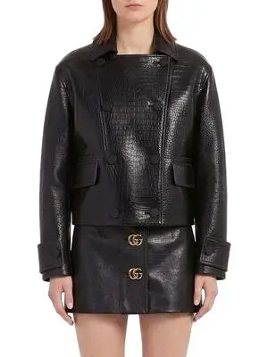 Gucci Croc Print Leather Jacket - Black