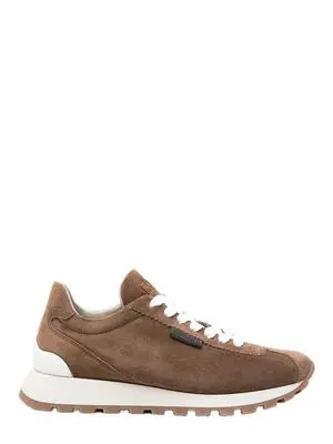 Brunello Cucinelli Suede Trainers With Monili-chain Detail - Brown