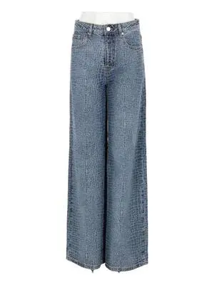 SELF-PORTRAIT Wide Leg Crocodile Effect Jeans - Blue