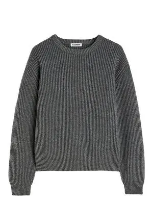 JIL SANDER Rib Knit Wool Sweater - Gray