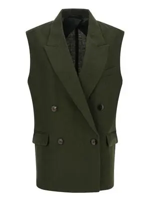 Max Mara Double Breasted Linen Vest - Green