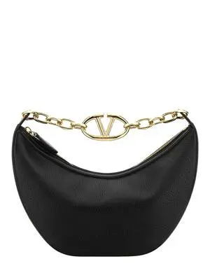 Valentino Garavani Leather Small Hobo Vlogo Moon Handbag - Black