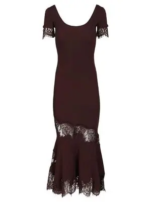 SELF-PORTRAIT Ribbed Midi Dress - Brown