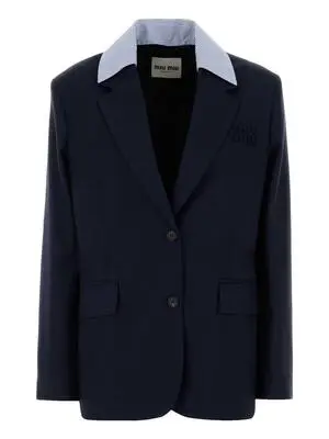 Miu Miu Single Breasted Virgin Wool Blazer - Blue