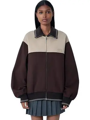 Miu Miu MIU MIU Contrast Panel Zip Up Jacket Brown