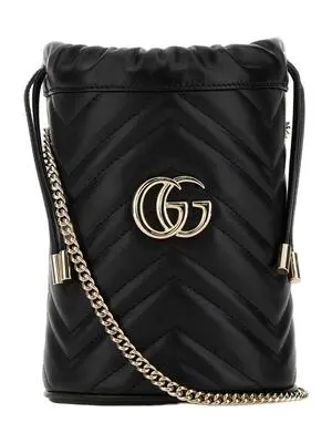 Gucci Gg Marmont Chevron Quilted Nappa Leather Bucket Bag - Black