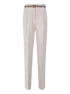 Max Mara Striped Linen Blend Trousers - Multicolor