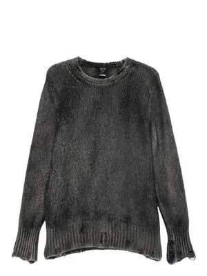 Avant Toi Cashmere Distressed Crew Neck Sweater - Gray