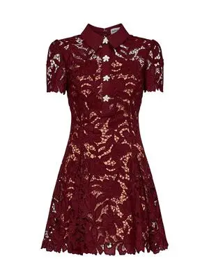 SELF-PORTRAIT Burgundy Macramé Lace Flared Mini Dress - Multicolor