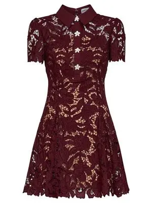 SELF-PORTRAIT Burgundy Macramé Lace Flared Mini Dress - Multicolor
